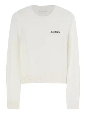Palm Angels Logo-embroidered Crew-neck Jumper - White