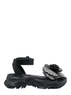 N°21 Rose-appliqué 60mm Leather Sandals - Black