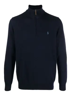 Polo Ralph Lauren Logo-embroidered Half-zip Sweater - Blue