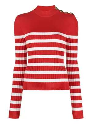 Balmain Striped Roll-neck Jumper - Red