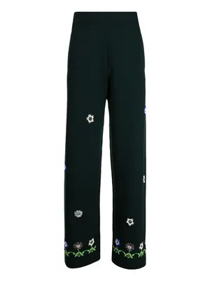 BODE Floral-embroidered Wool Trousers - Green