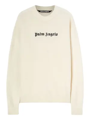 Palm Angels Logo-embroidered Wool-blend Jumper - White