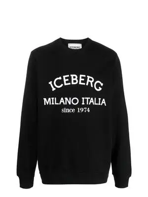 Iceberg Logo Print Cotton Sweatshirt - Black