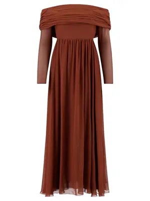 Giambattista Valli Georgette Pleated Dress - Brown
