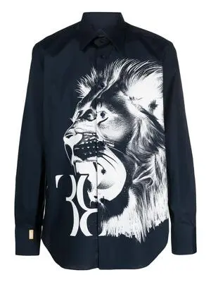 BILLIONAIRE Lion-print Long-sleeve Shirt - Blue