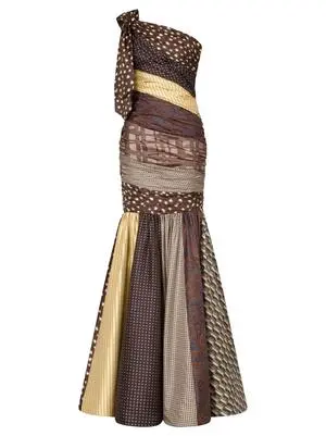 Moschino Patchwork-design One-shoulder Dress - Brown