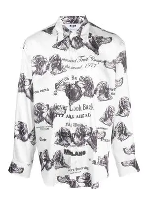 MSGM Graphic-print Long-sleeve Shirt - White