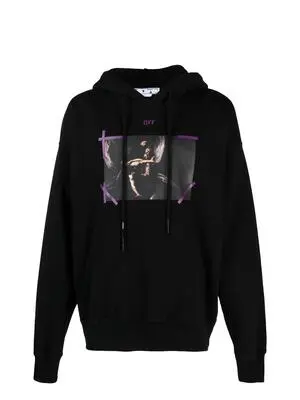 Off-White Cotton Graphic Print Hoodie - Black
