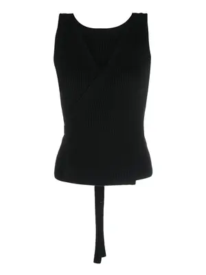 Patou Ribbed-knit Wrap Top - Black