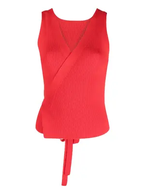 Patou Ribbed Knit Wrap Top - Red
