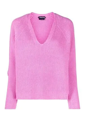 TOM FORD Ribbed V-neck Jumper - Pink