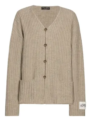 Dolce & Gabbana Logo-patch V-neck Cardigan - Neutrals