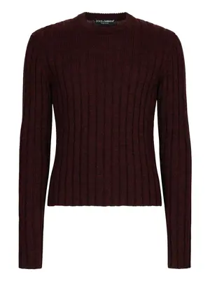 Dolce & Gabbana Logo Patch Ribbed Jumper - Brown