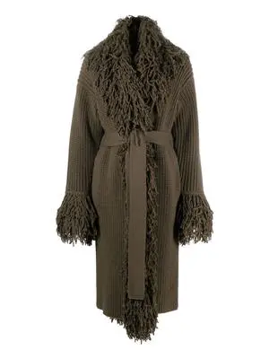 Blumarine Fringe Virgin Wool Coat - Green