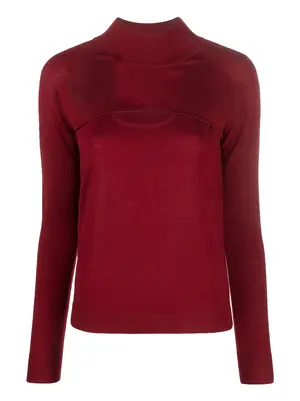 Patrizia Pepe Long-sleeved Cut-out Wool T-shirt - Red