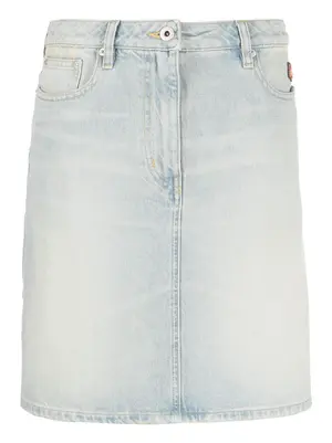 Kenzo Floral Embroidered Denim Skirt - Blue