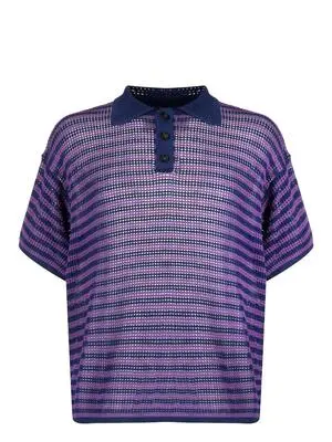 BODE Striped Open-knit Polo Shirt - Purple