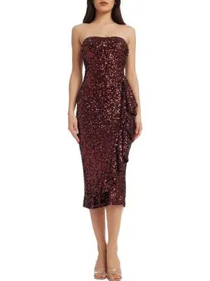 Dress The Population Alexis Sequin Strapless Sheath Dress - Port