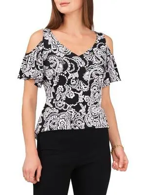 Chaus Print Cold Shoulder Top - Black/white 010