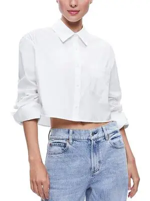 Alice + Olivia Cropped Button-down Shirt - Off White