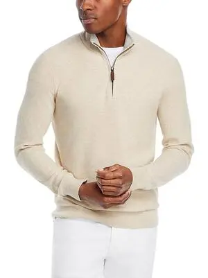 Bloomingdale'S Cotton Tipped Birdseye Half Zip Sweater - Oatmeal