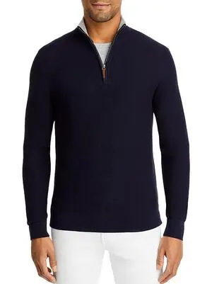 Bloomingdale'S Cotton Tipped Birdseye Half Zip Sweater - True Navy