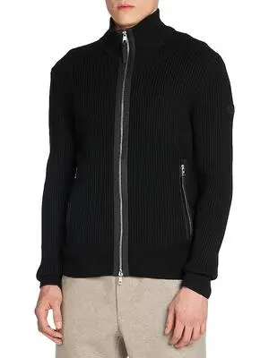 MONCLER Zip-Up Jacket With Leather Trim