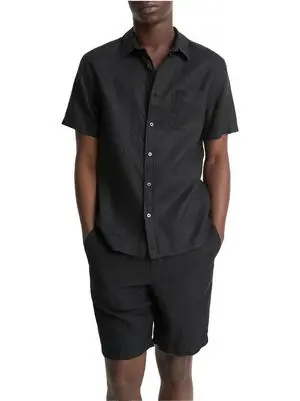 Vince Linen Short-sleeve Shirt - Black