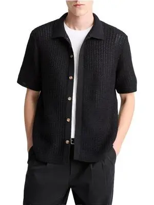 Vince Cotton Crochet Button-front Shirt - Black