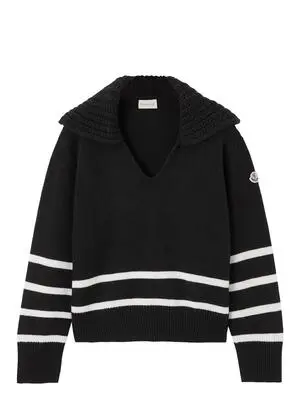 Moncler Appliquéd Striped Wool And Cashmere-blend Sweater - Black
