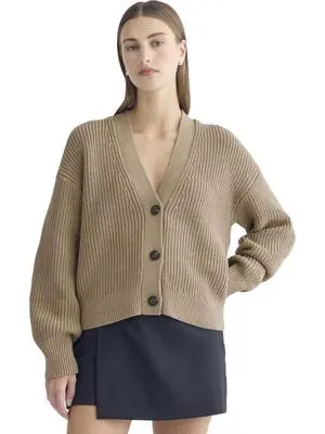 Everlane Boxy Cardigan - Dark Heathered Camel