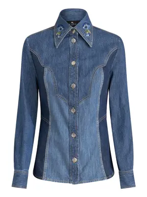 Etro Floral-embroidered Denim Shirt - Blue