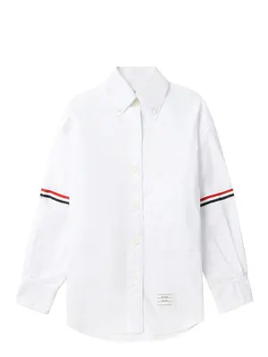Thom Browne Rwb Stripe-trim Cotton Shirt - White