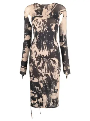 ANDREĀDAMO Painterly-print Cut-out Midi Dress - Neutrals