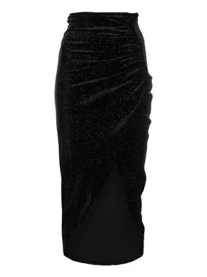 Patrizia Pepe Gathered Glitter Asymmetric Skirt - Black