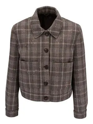 Brunello Cucinelli Plaid Wool-blend Jacket - Neutrals
