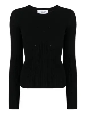 MARINE SERRE Ribbed-knit Long-sleeved Top - Black