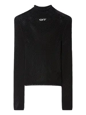 Off-White Logo-print Open-knit Turtleneck Jumper - Black