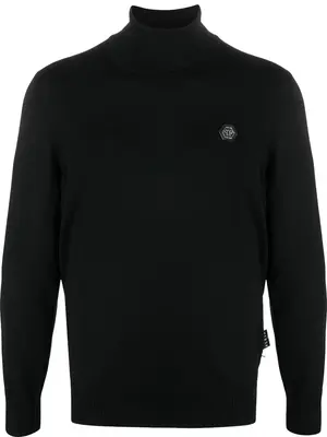 Philipp Plein Roll-neck Merino Wool Jumper - Black