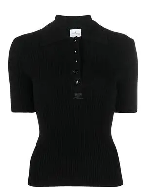 COURREGES Ribbed-knit Top - Black