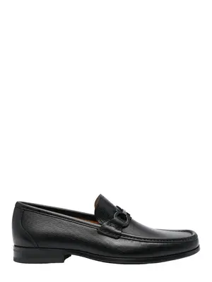 FERRAGAMO Almond-toe Leather Loafers - Black