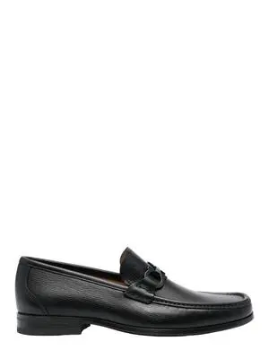 FERRAGAMO Almond-toe Leather Loafers - Black