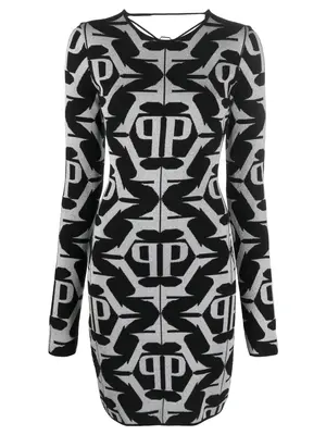 Philipp Plein Hexagon Monogram-jacquard Lurex Minidress - Black