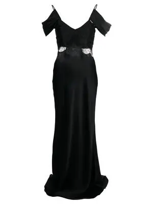 Alberta Ferretti Lace-detail Off-shoulder Gown - Black