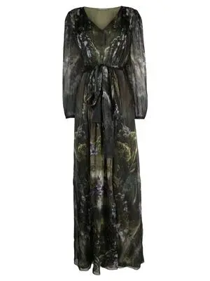 Alberta Ferretti Winter Garden-print Silk Maxi Dress - Green
