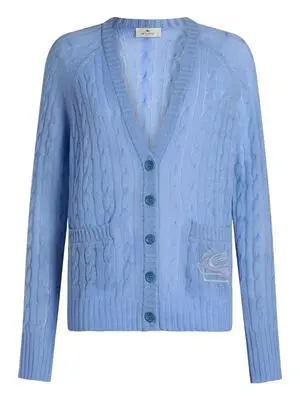 Etro Pegaso-motif Cable-knit Cardigan - Blue