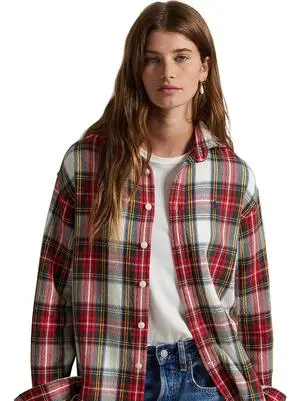 Ralph Lauren Relaxed Fit Plaid Cotton Twill Shirt - Red/cream/green
