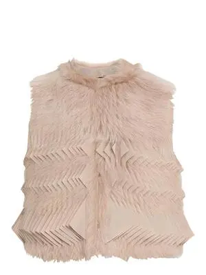 Giorgio Armani Shearling Silk Vest Solid Medium Beige