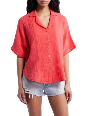 Rip Curl Rip Curl Premium Surf Cotton Gauze Button-up Shirt Hibiscus Red