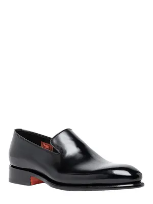 Santoni Carter Leather Venetian Loafers - Black
